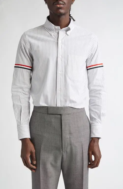 Thom Browne Armband Stripe Cotton Button-down Shirt - Medium Grey