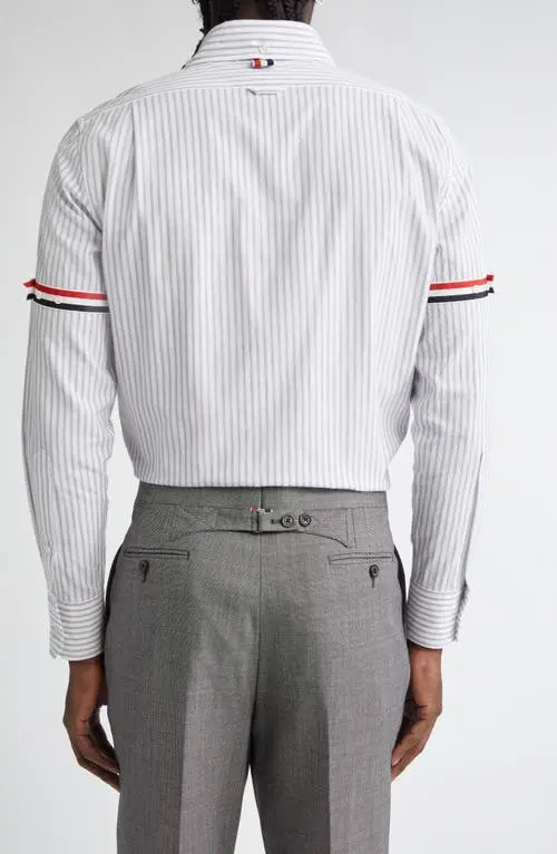 Thom Browne Armband Stripe Cotton Button-down Shirt - Medium Grey