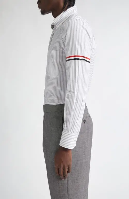 Thom Browne Armband Stripe Cotton Button-down Shirt - Medium Grey