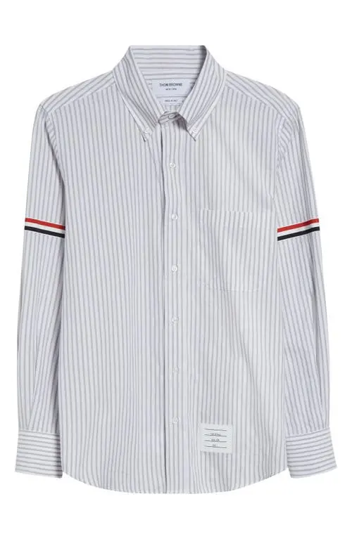 Thom Browne Armband Stripe Cotton Button-down Shirt - Medium Grey
