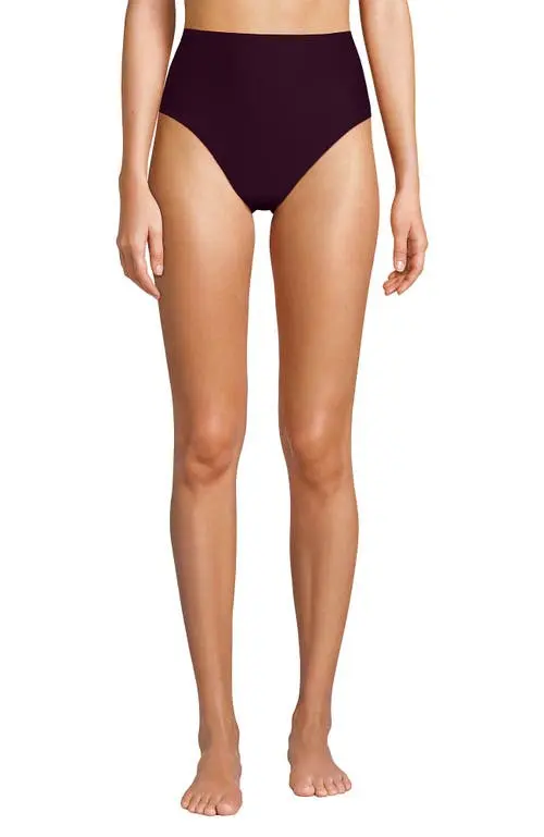 LANDS' END Ribbed High Waisted Bikini Bottoms - Dark Wine Ottoman