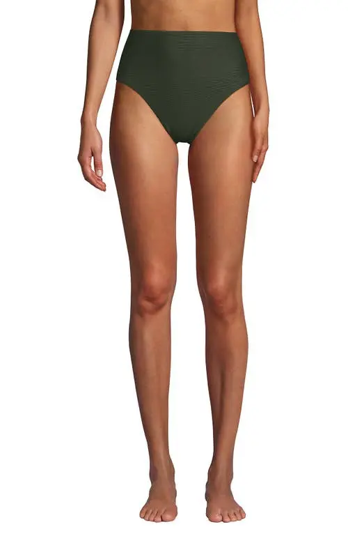 LANDS' END Ribbed High Waisted Bikini Bottoms - Rich Olive Green Ottoman