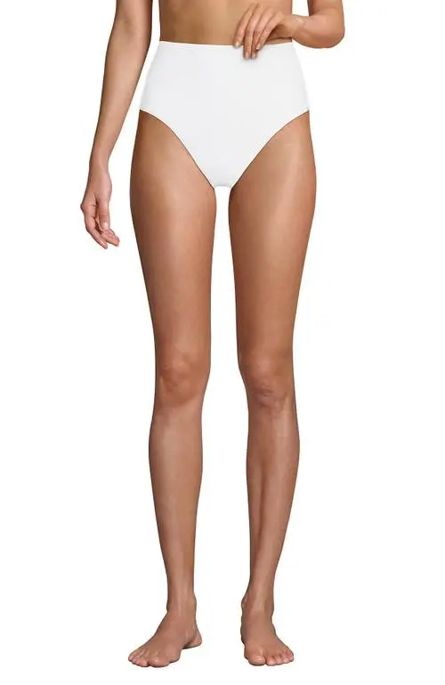 LANDS' END Ribbed High Waisted Bikini Bottoms - White Ottoman