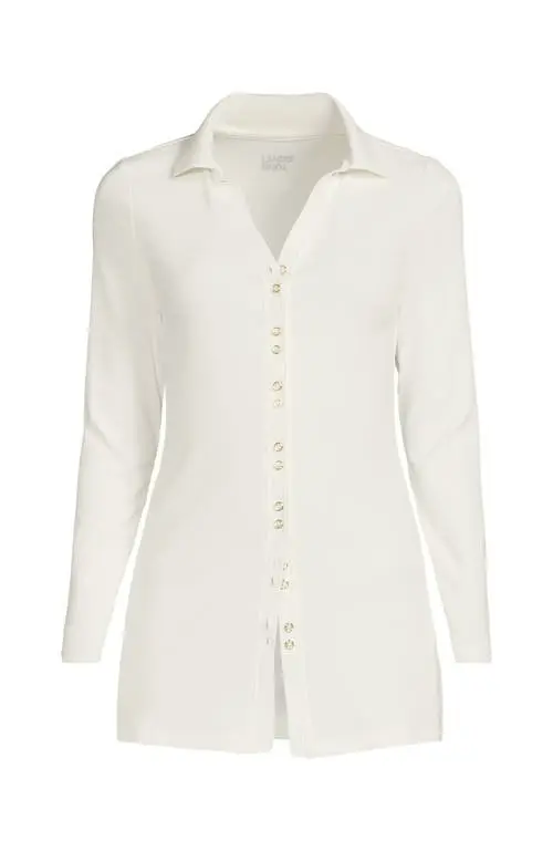 LANDS' END Long Sleeve Ribbed Tunic Shirt - Ivory