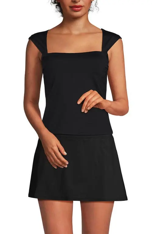 LANDS' END Square Neck Underwire Tankini Swimsuit Top - Black