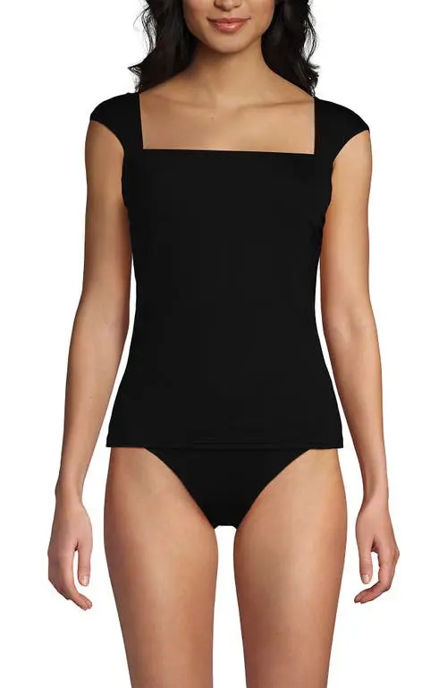 LANDS' END Square Neck Underwire Tankini Swimsuit Top - Black