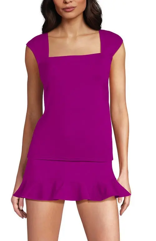 LANDS' END Square Neck Underwire Tankini Swimsuit Top - Crimson Rose