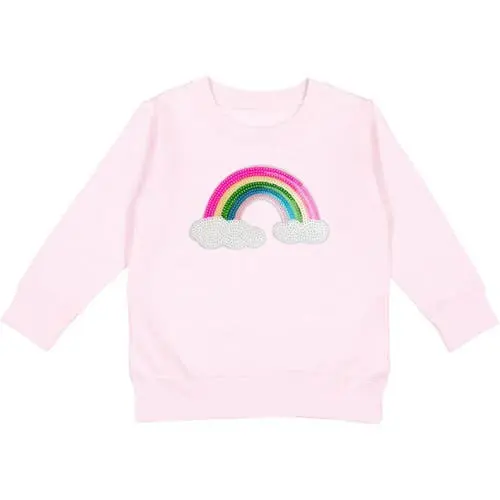 SWEET WINK Rainbow Sequin Patch Crewneck Sweatshirt - Ballet Pink