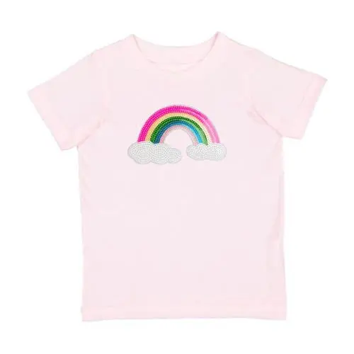 SWEET WINK Rainbow Sequin Patch Short Sleeve T-shirt - Pink