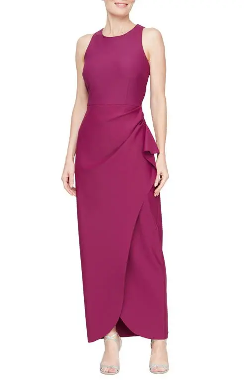 Alex Evenings Cascade Ruffle Sleeveless Sheath Gown