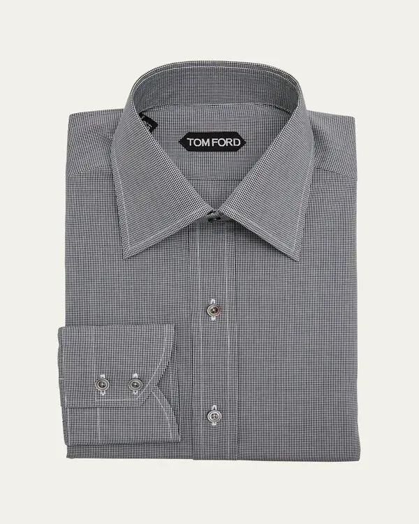 TOM FORD Micro-gingham Classic Fit Dress Shirt - Black