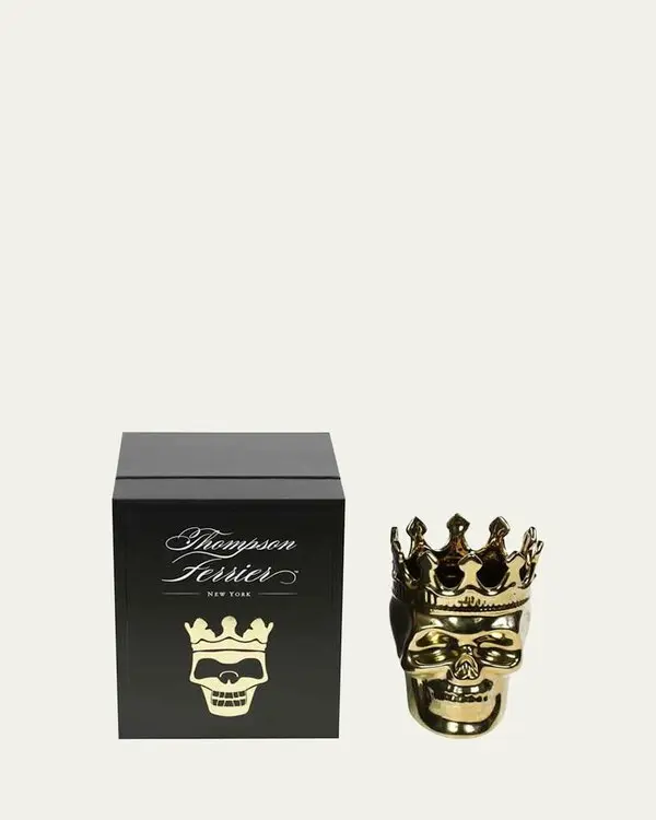 THOMPSON FERRIER Golden Bonaparte Skull Candle, 23.3 Oz. Wood Charmel Scent - Gold