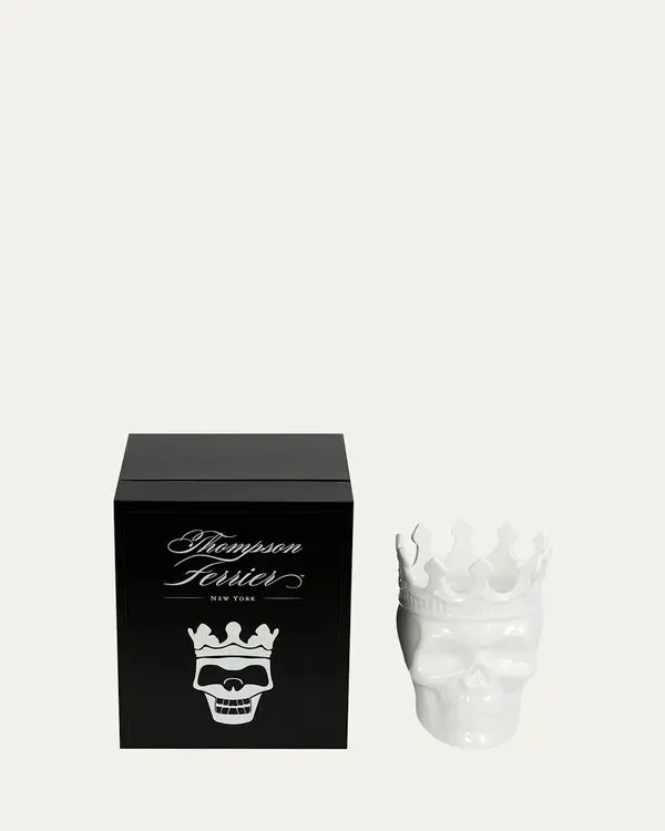 THOMPSON FERRIER Louise Skull Candle, 23.3 Oz. Rose De Vents Scent - White