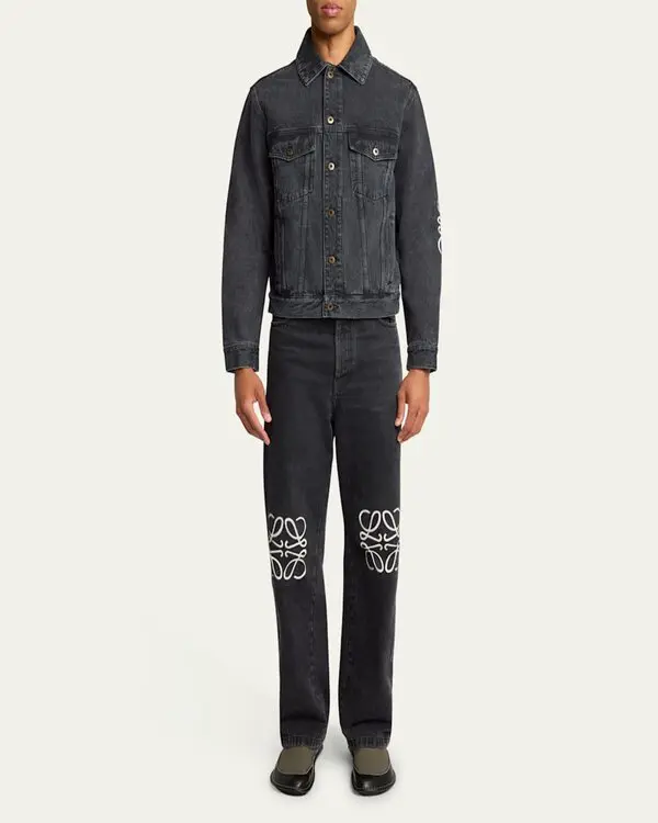 Loewe Anagram Elbow Denim Trucker Jacket - Black