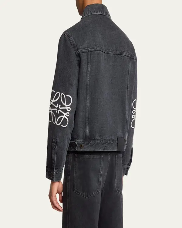 Loewe Anagram Elbow Denim Trucker Jacket - Black