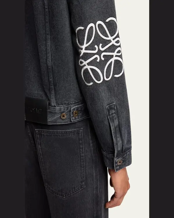 Loewe Anagram Elbow Denim Trucker Jacket - Black