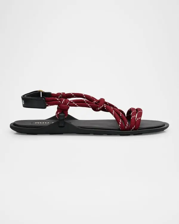 Miu Miu Nastro Cross Rope Grip-strap Sandals - Amaranto