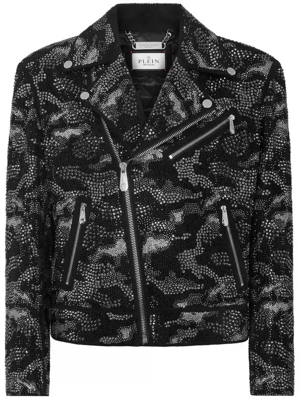 Philipp Plein Camouflage Biker Jacket - Black
