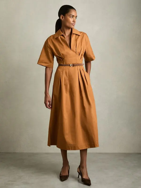 REISS Aubrey Cotton Midi Dress