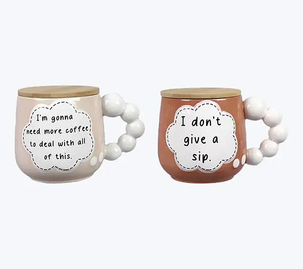YOUNG'S INC. Young's S/4 Humor Thought Bubble Mugs With Bamb Oo Lid/coaster - One-color