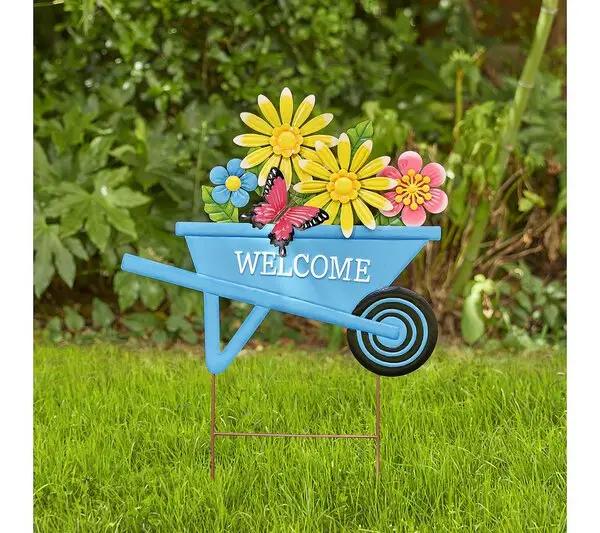 GLITZHOME 30' Spring Garden Barrow Wall Decor O R Yard Stake - One-color