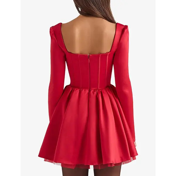 House OF CB Nina Long-Sleeve Corset Mini Dress - Haute Red