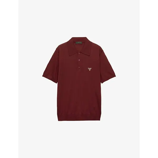 Prada Embroidered-logo Superfine Wool Polo Shirt - Burgundy
