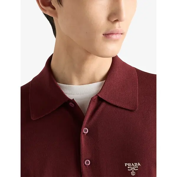 Prada Embroidered-logo Superfine Wool Polo Shirt - Burgundy