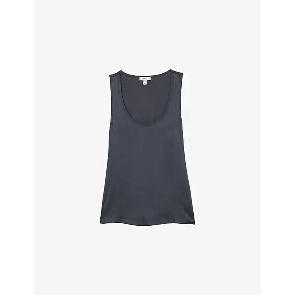 REISS Ruby Sleeveless Stretch-silk Top - Navy