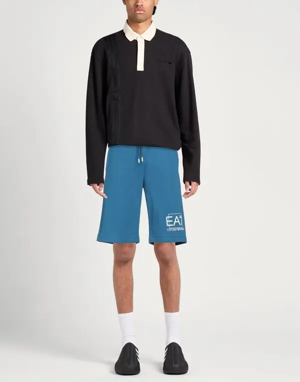 EA7 Pastel Cotton French Terry Shorts With Logo Appliqu - Blue
