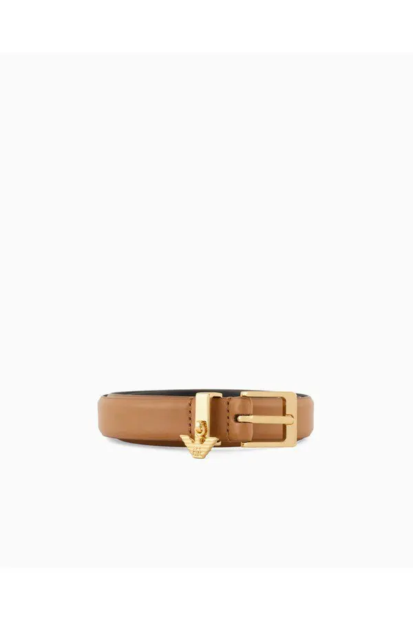 Emporio Armani Smooth Leather Belt With Logo - Natural