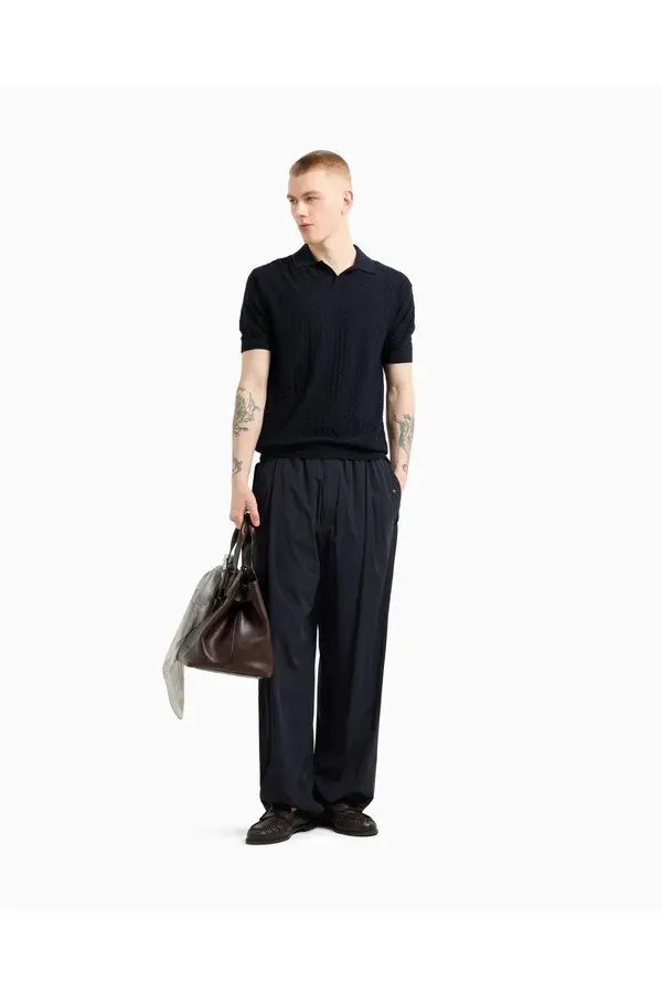 Emporio Armani Us Exclusive Woven-effect Virgin-wool Jumper With A Polo-shirt Collar