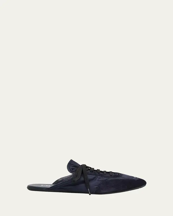 Prada Nylon And Suede Open-back Sneakers - Dark Blue