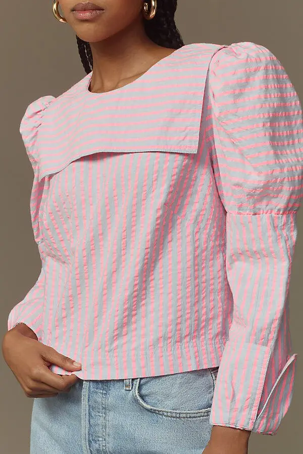 Maeve Puff-sleeve Seersucker Blouse - Pink