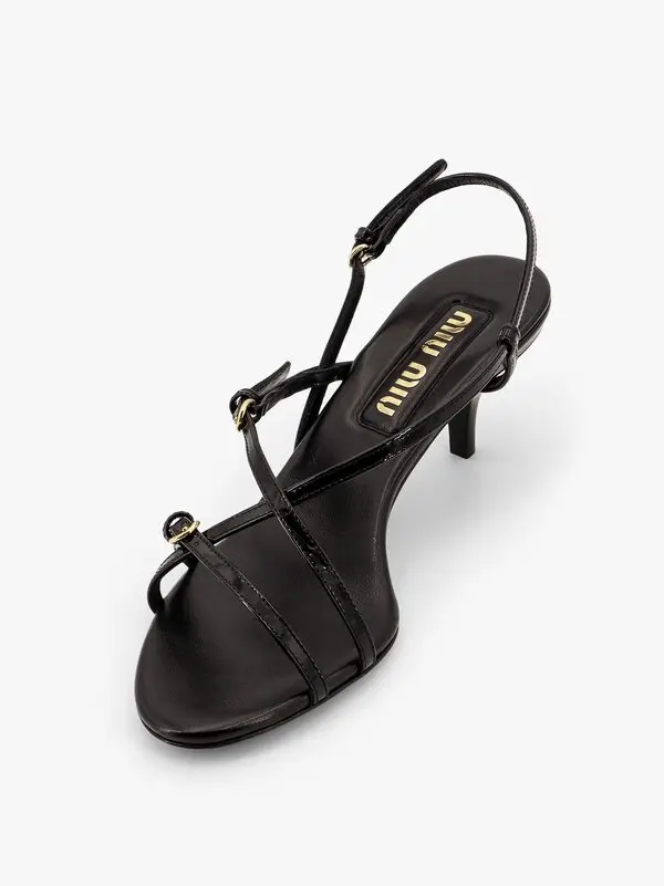 Miu Miu Patent Leather Sandals With Gold Buckles