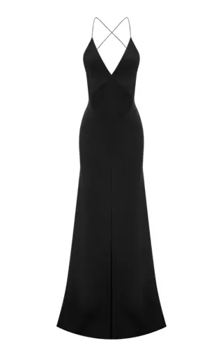 Alex Perry Paneled Satin Crepe Gown - Black | Editorialist