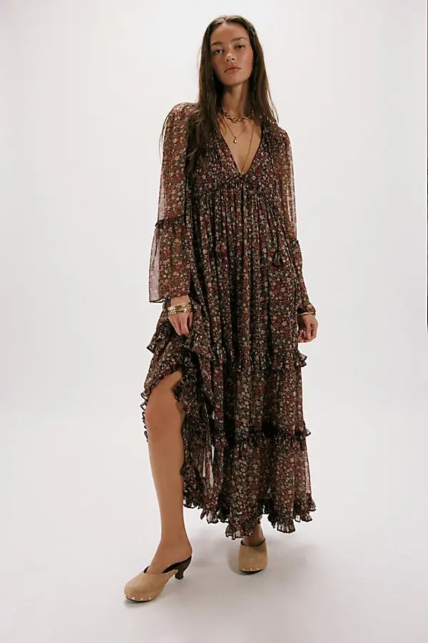 Free People Weeping Willows Maxi Dress - Potting Soil Combo