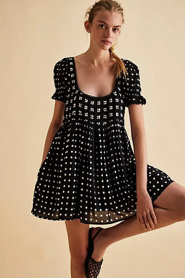 Free People Daisy Dots Mini Dress - Black Combo
