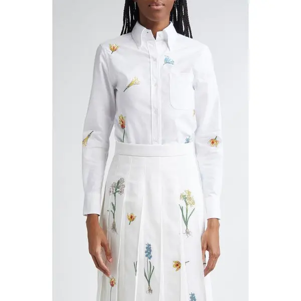 Thom Browne Floral Embroidered Cotton Shirt