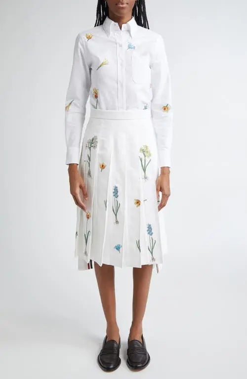 Thom Browne Floral Embroidered Cotton Shirt
