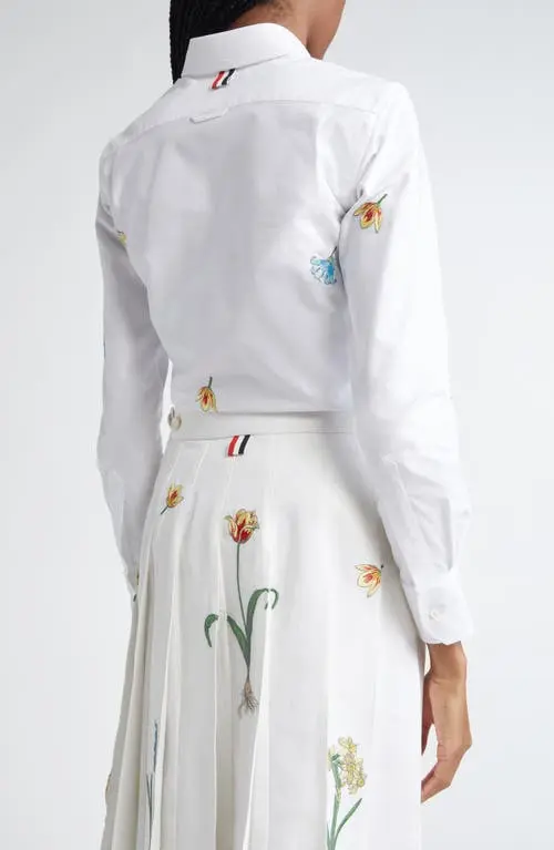 Thom Browne Floral Embroidered Cotton Shirt