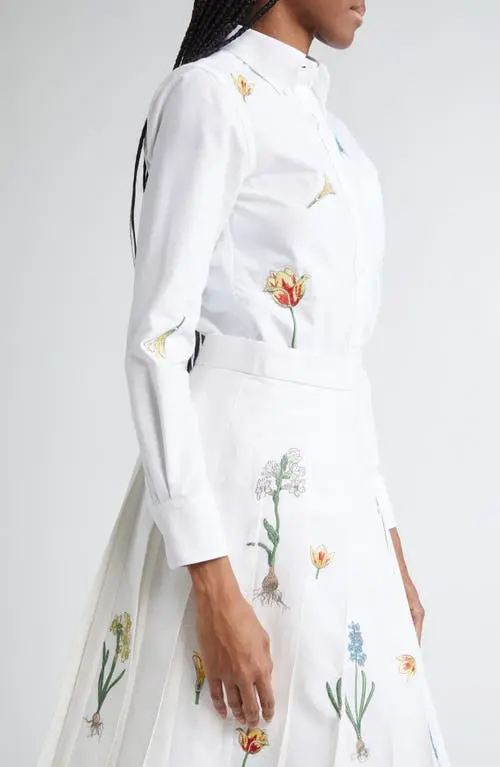 Thom Browne Floral Embroidered Cotton Shirt