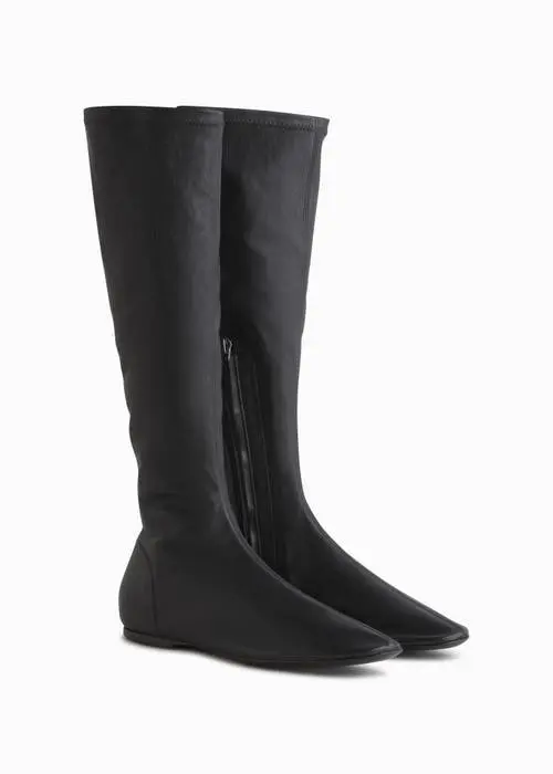 Co Stretch Leather Knee-high Bootie - Black