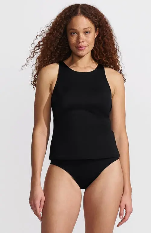 LANDS' END Tugless High Neck Strappy Back Tankini Swimsuit Top - Black