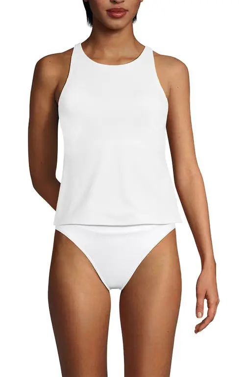 LANDS' END Tugless High Neck Strappy Back Tankini Swimsuit Top - White