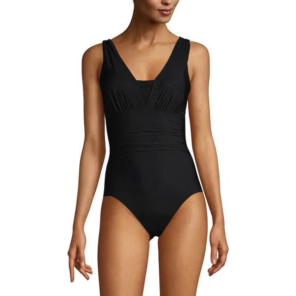 LANDS' END Mastectomy Slender Grecian One Piece Swimsuit - Black