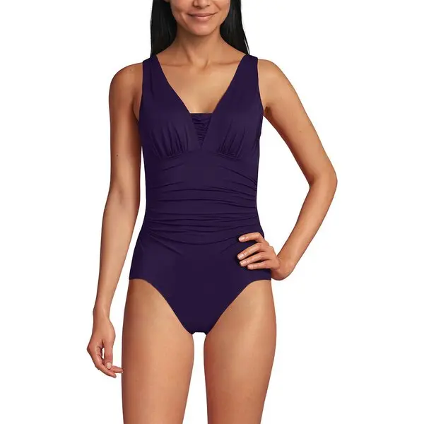 LANDS' END Mastectomy Slender Grecian One Piece Swimsuit - Blackberry