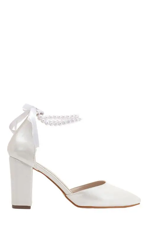 FOREVER & ALWAYS SHOES Block Heel Pumps With Pearl Ankle Strap - Ivory