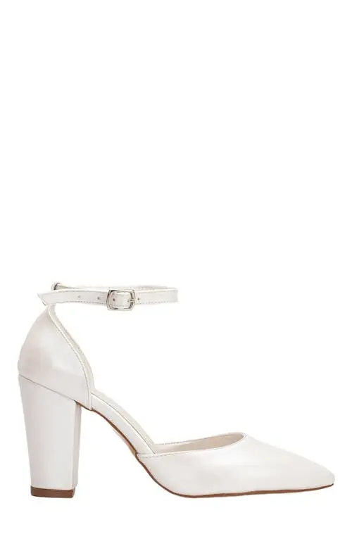 FOREVER & ALWAYS SHOES Block Heel Pumps With Pearl Ankle Strap - Ivory