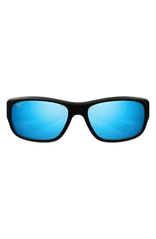 Maui Jim Mauklele Rectangular Sunglasses - Matte Black/ Blue Hawaii